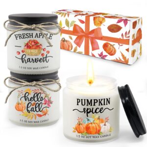 fall candles gift box set hello fall pumpkin spice fresh apple harvest autumn holiday centerpiece decoration fall thanksgiving presents for her set of 3