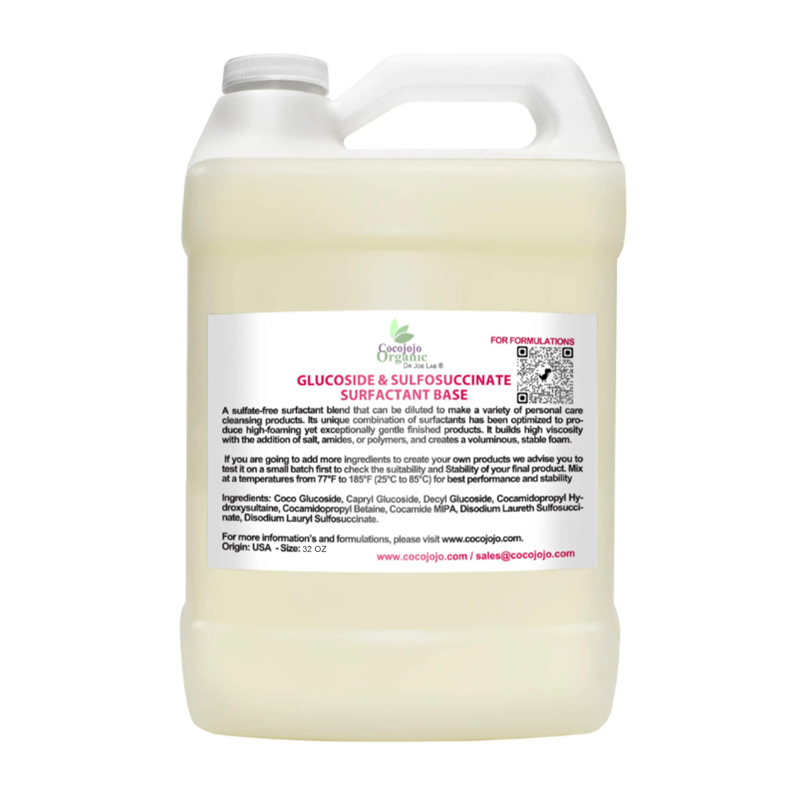 Dr Joe Lab Glucoside and Sulfosuccinate Surfactant Base - Plant Derived Sulfate Free Blend for High Foaming - Coco Decyl Cocamide Lauryl Capryl Caprylyl Liquid Soap Shampoo Cleanser (32 oz / 2 LB)