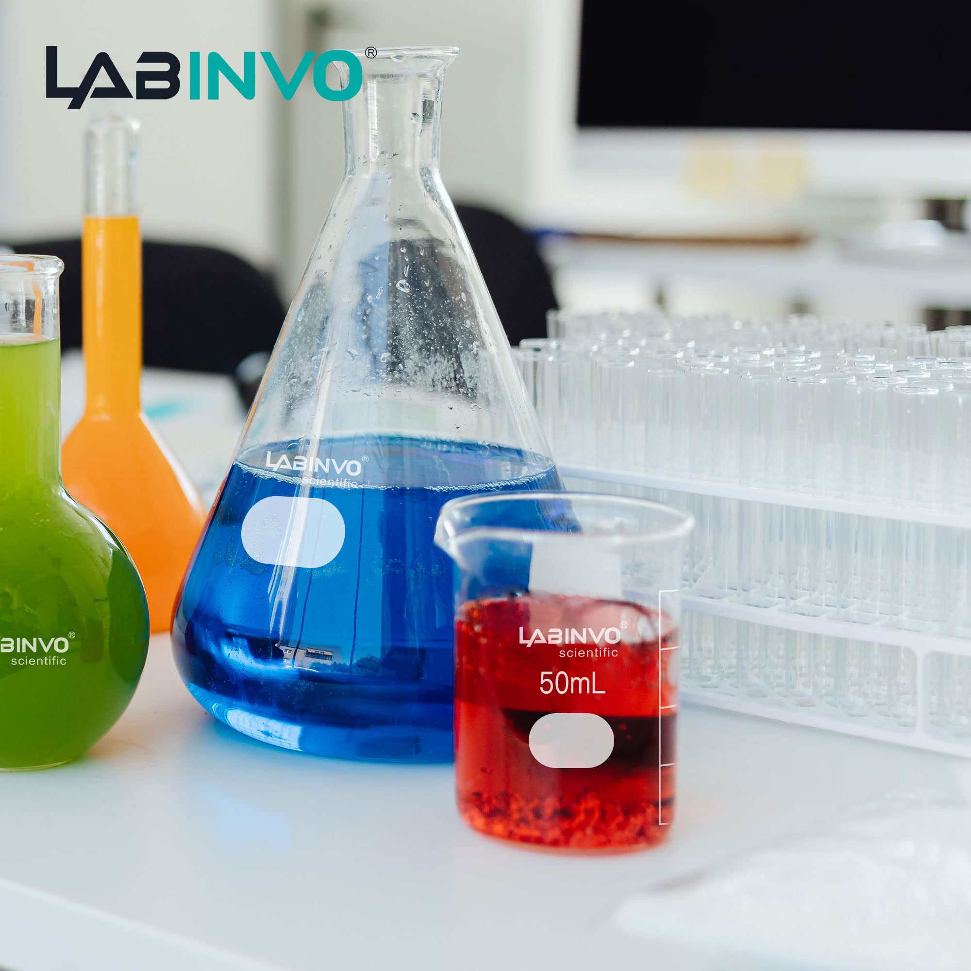 LABINVO Low Form Graduated Glass Beaker, 6pcs of Vol.500ml, 3.3 Borosilicate Glass Beaker Set, IN-BKL500