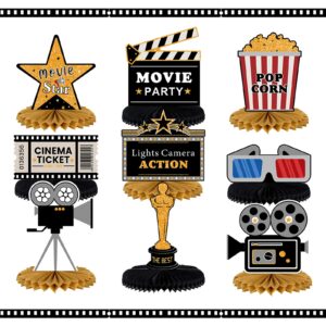 lingteer hollywood movie night table honeycomb centerpieces - 9pcs oscar movie star cutouts happy birthday film party table decorations sign.