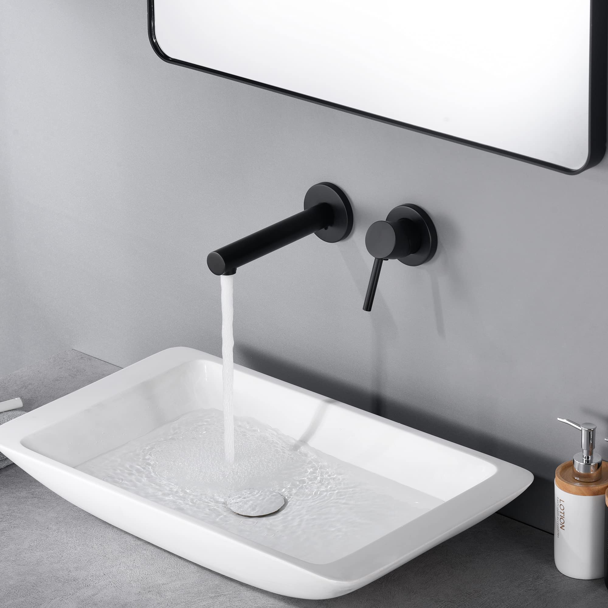 SUMERAIN Matte Black Wall Mount Bathroom Sink Faucet Modern Lavatory Vessel Faucet Single Handle