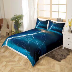 Castle Fairy Lightning Bedding Set,Lightning Storm Duvet Cover for Kids Teen Boys Girls,Blue and White Comforter Cover Decorative Room,Natural Weather Quilt Cover with 2 Pillowcases,Full Size