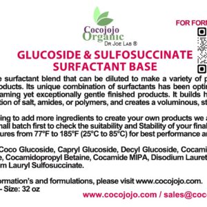 Dr Joe Lab Glucoside and Sulfosuccinate Surfactant Base - Plant Derived Sulfate Free Blend for High Foaming - Coco Decyl Cocamide Lauryl Capryl Caprylyl Liquid Soap Shampoo Cleanser (32 oz / 2 LB)