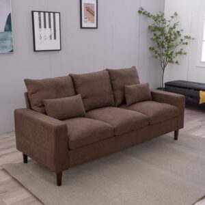 Panana Luckycloud Modern Couch Sofa 3-Seater Upholstered Fabric Sofa for Small Living Room, Dorm, Small Spaces (Brown)