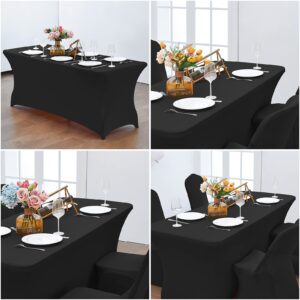 CWK 8FT Stretch Spandex Table Cover for Rectangular Fitted Folding Tables, Wrinkle Resistant, Elastic Stretchable Patio Tablecloth Protector for Party, Banquet, Wedding and Events (Black)