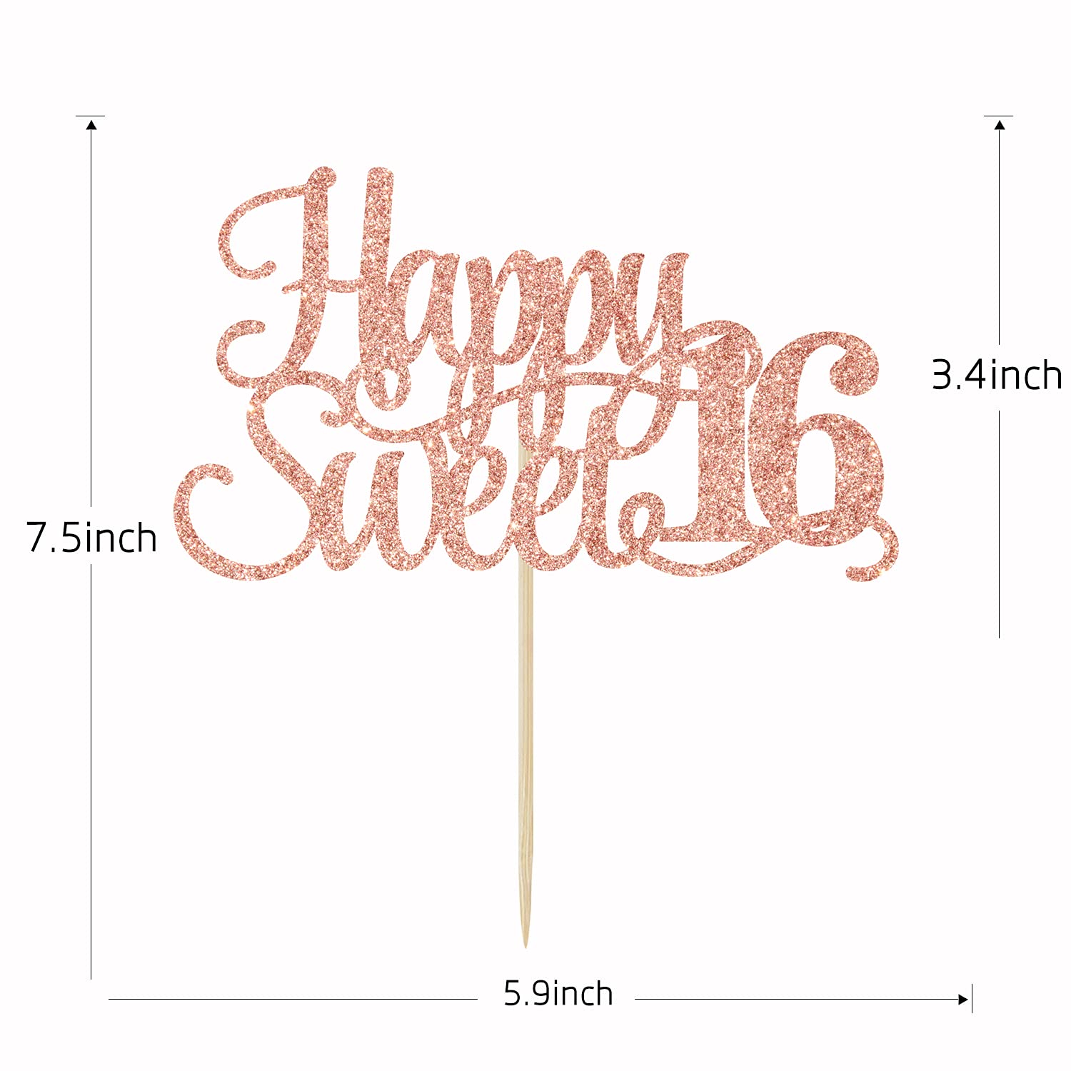 YotaWish Rose Gold Glitter Happy Sweet 16 Cake Topper - Happy 16th Birthday Cake Decor - Hello 16, Cheers to 16 Years Birthday Party Decoration Supplies