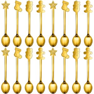 16 pieces christmas spoon set christmas stirring spoon creative stainless steel coffee spoon tea spoon soup spoon dessert spoon for stirring drink mixing milkshake jam, 4 styles (gold)