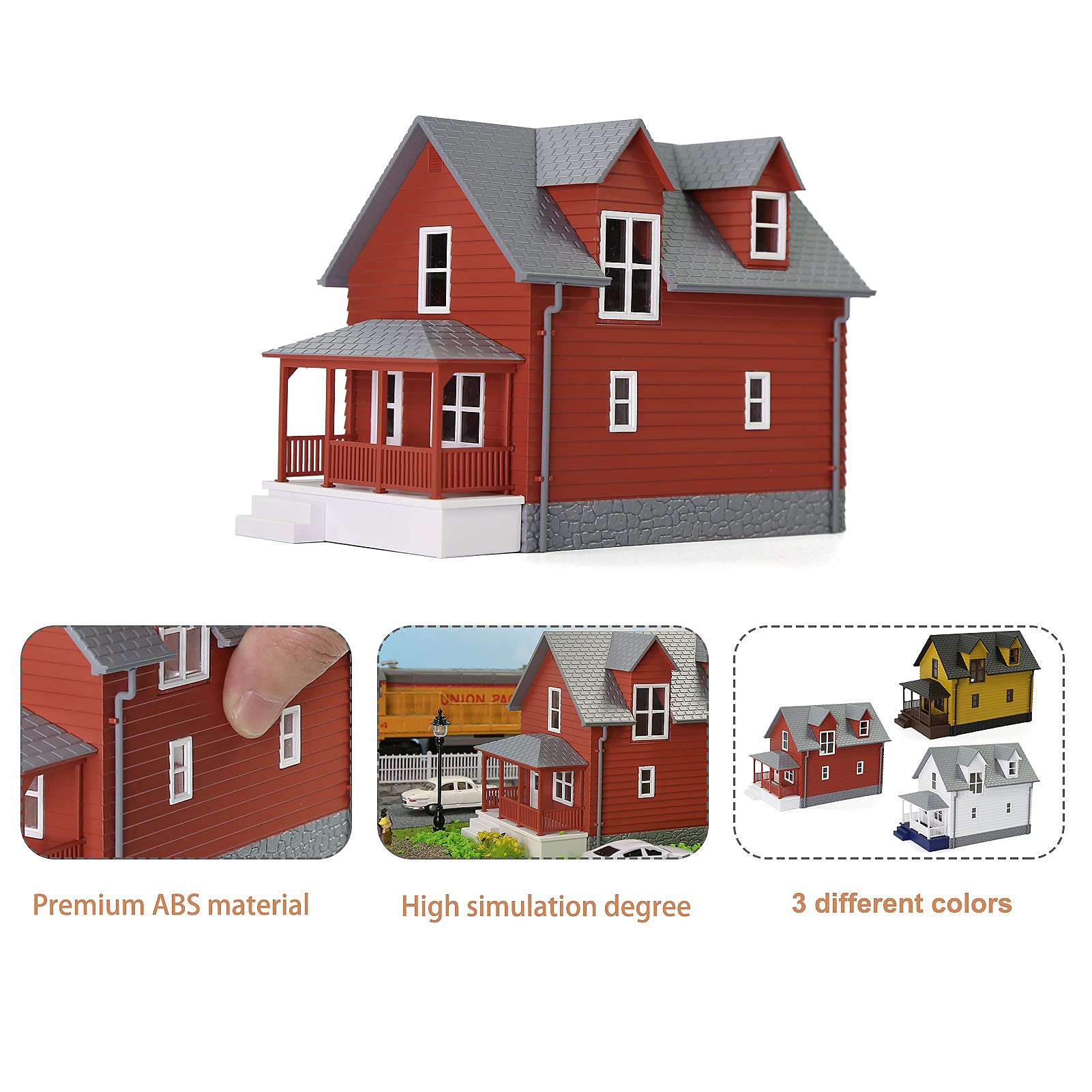 HO Scale Model Building 1:87 Residential Modern House Assembled Architectural for Model Train Layout Diorama JZHO01 (Red)