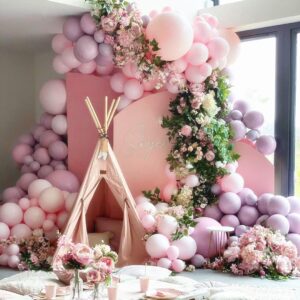 purple pink balloon double stuffed lavender balloon garland latex pastel light pink lilac balloons arch kit for bridal baby shower wedding birthday butterfly fairy flower theme party decoration