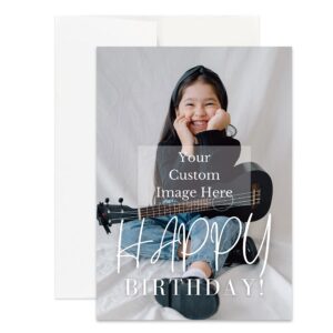 simply uncaged christian gifts personalized happy birthday card custom your photo image upload your text greeting card (single card)