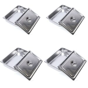 4 pcs stainless steel steam table pan with lid, full size 4-inch deep food pan tray hotel pans with covers, buffet servers pans food warmer catering steamer pan hot water pan restaurant commercial