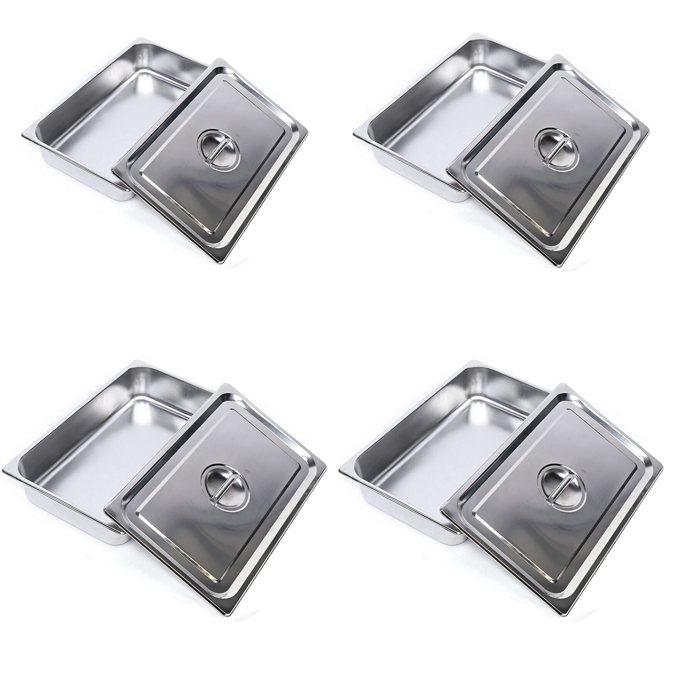 4 Pcs Stainless Steel Steam Table Pan with Lid, Full Size 4-Inch Deep Food Pan Tray Hotel Pans with Covers, Buffet Servers Pans Food Warmer Catering Steamer Pan Hot Water Pan Restaurant Commercial