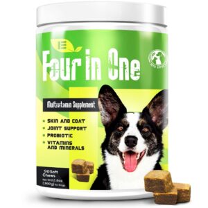 IE 4 in 1 Dog Multivitamins | Joint Support, Immune Health, Skin and Heart Health | Hip Joint Support, Skin Coat, Heart Health, Gut & Immune | 90 Soft Chews