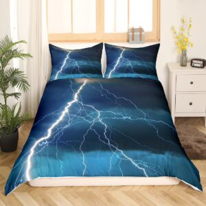 Castle Fairy Lightning Bedding Set,Lightning Storm Duvet Cover for Kids Teen Boys Girls,Blue and White Comforter Cover Decorative Room,Natural Weather Quilt Cover with 2 Pillowcases,Full Size