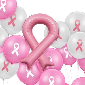 40 Pieces Breast Cancer Pink Ribbon Balloons Breast Cancer Awareness Balloons Pink Breast Cancer Balloon Pink Ribbon Balloon Pink Ribbon Latex Balloon for Breast Cancer Awareness Fundraisers