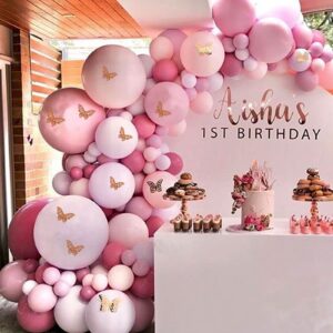 Soonlyn Baby Shower Decorations for Girl 150 Pcs Double Stuffed Pink Balloon Garland Kit with Butterfly Stickers Dusty Rose Gold Pink Balloon Arch for Girl Birthday Party Bridal Shower Baby Shower