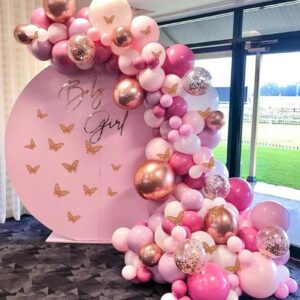 soonlyn baby shower decorations for girl 150 pcs double stuffed pink balloon garland kit with butterfly stickers dusty rose gold pink balloon arch for girl birthday party bridal shower baby shower