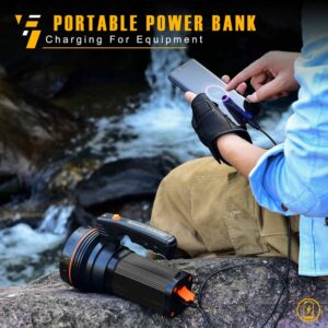 CSNDICE Rechargeable Flashlights High Lumens, 1000000LM Spotlight Flashlight, IP68 Waterproof, Power Bank,Rechargeable Spot Lights for Outdoor, Emergency, Hurricane