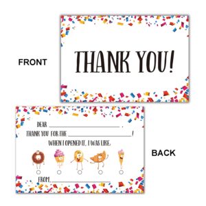 Kids Fill in The Blank Thank You Cards, 25 Thank You Cards Kids With White Envelopes, Fun Gender Neutral Thank You Notes For Birthday Party, Event or Holiday Use.