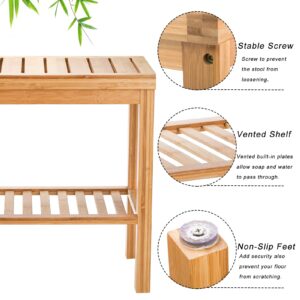 SOUJOY Bamboo Shower Bench, Bath Seat Stool, Spa Foot Rest Shaving Stool, Storage Shelf for Shampoo Towel, Works in Inside Bathroom, Living Room, Bedroom, Garden Leisure