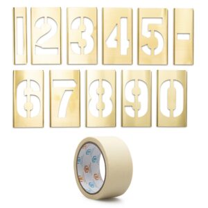 grayspiral 4" curb brass stencil kit - for address painting - reusable interlocking 0-9 plus middle dash - complete with adhesive masking tape