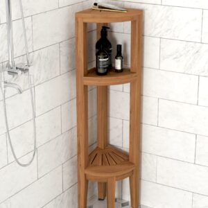 AquaTeak Kai Teak Corner Bath Shelf with Angled Shaving & Washing Foot Rest