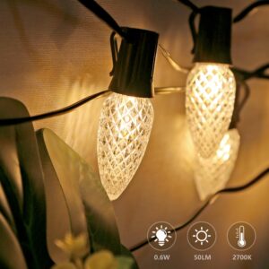 25PACK C9 Christmas Lights LED Replacement Bulbs，Shatterproof & Waterproof Plastic C9 Led Bulbs for Outdoor String Lights, E17 Base, 0.6W Equivalent to 7W, Warm White 2700K, 50LM Holiday Decoration