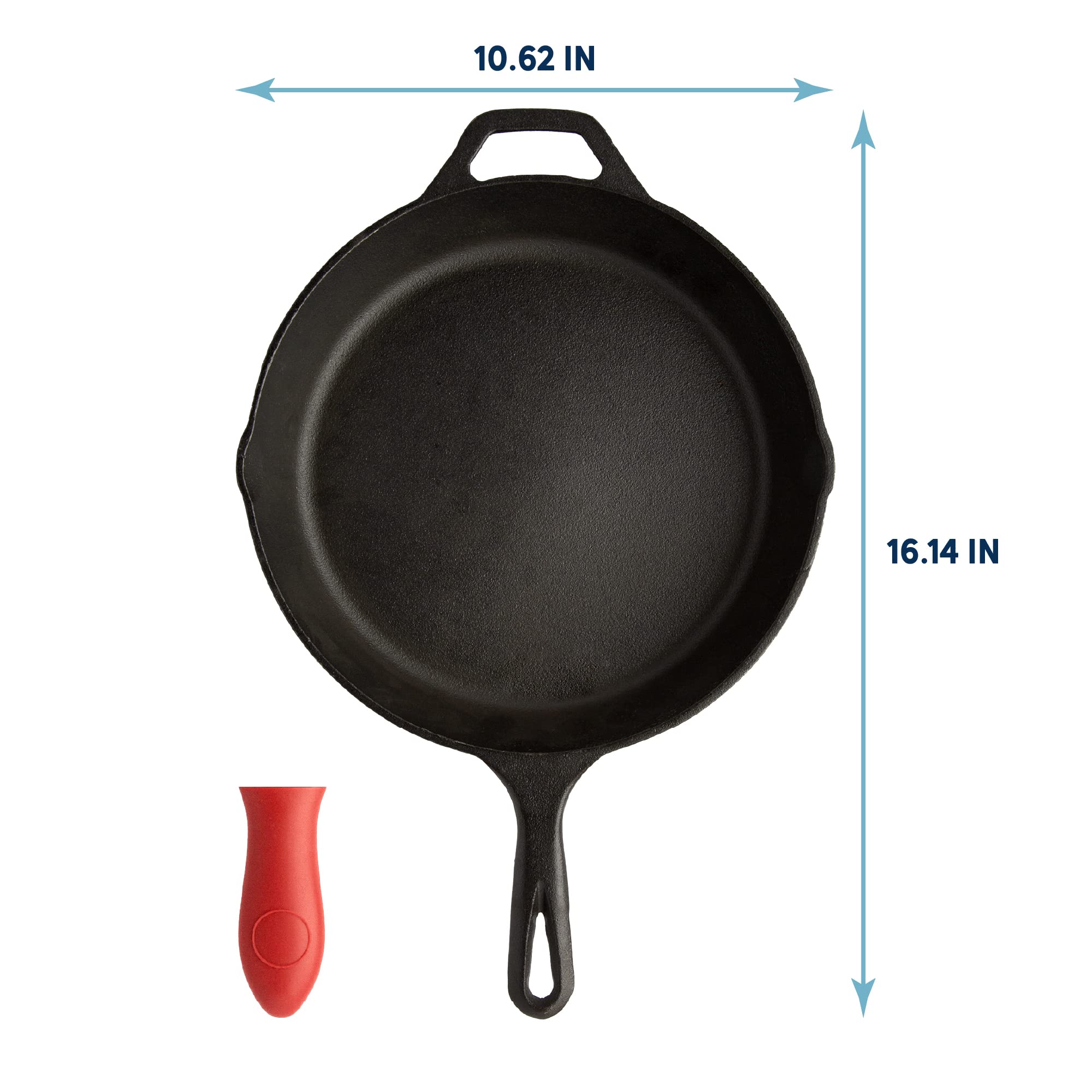 Country Living Pre-Seasoned Cast Iron Skillet, Oven Safe Frying Pan with Silcone Helper Handle, Durable Indoor and Outdoor Cookware, 10 Inch, Black