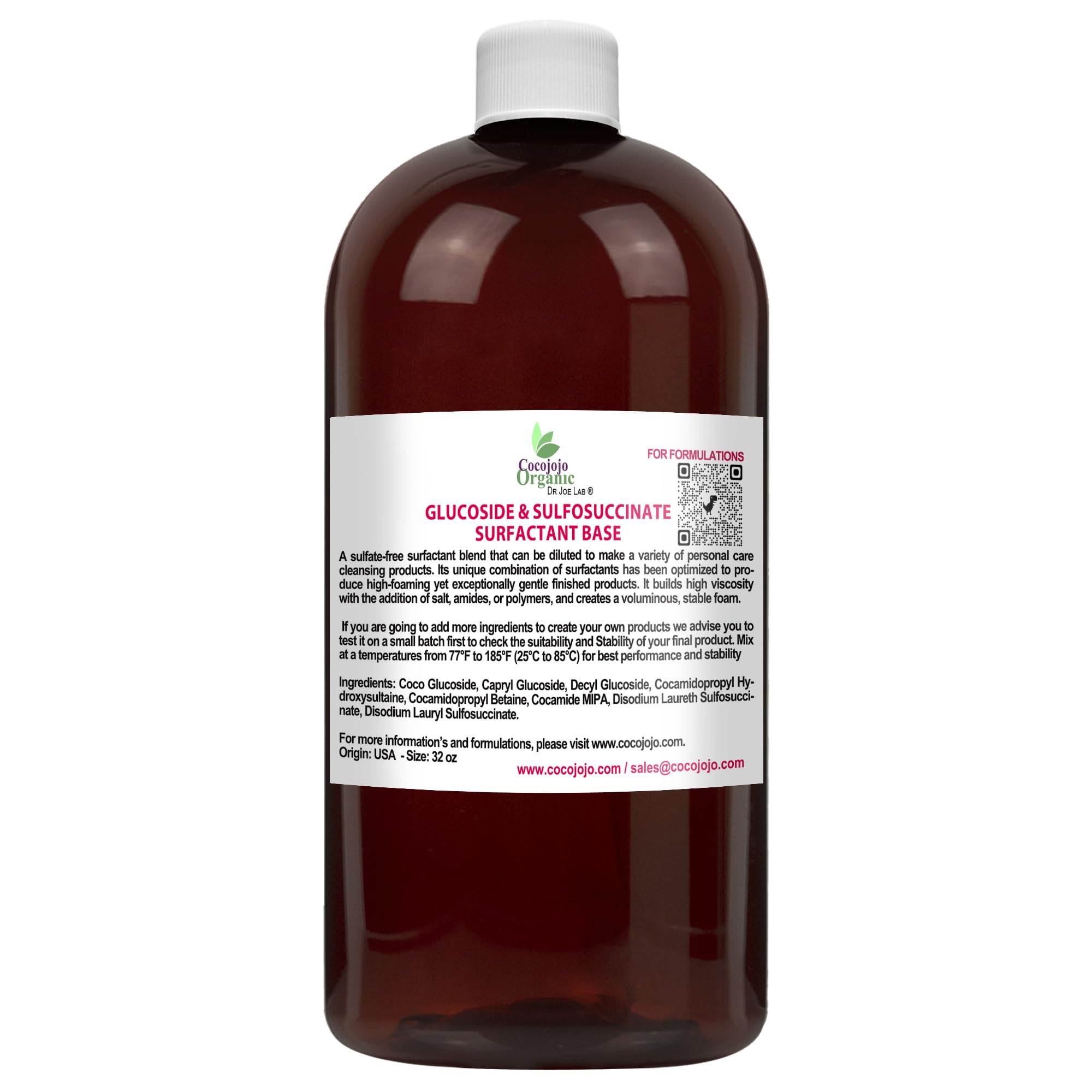 Dr Joe Lab Glucoside and Sulfosuccinate Surfactant Base - Plant Derived Sulfate Free Blend for High Foaming - Coco Decyl Cocamide Lauryl Capryl Caprylyl Liquid Soap Shampoo Cleanser (32 oz / 2 LB)