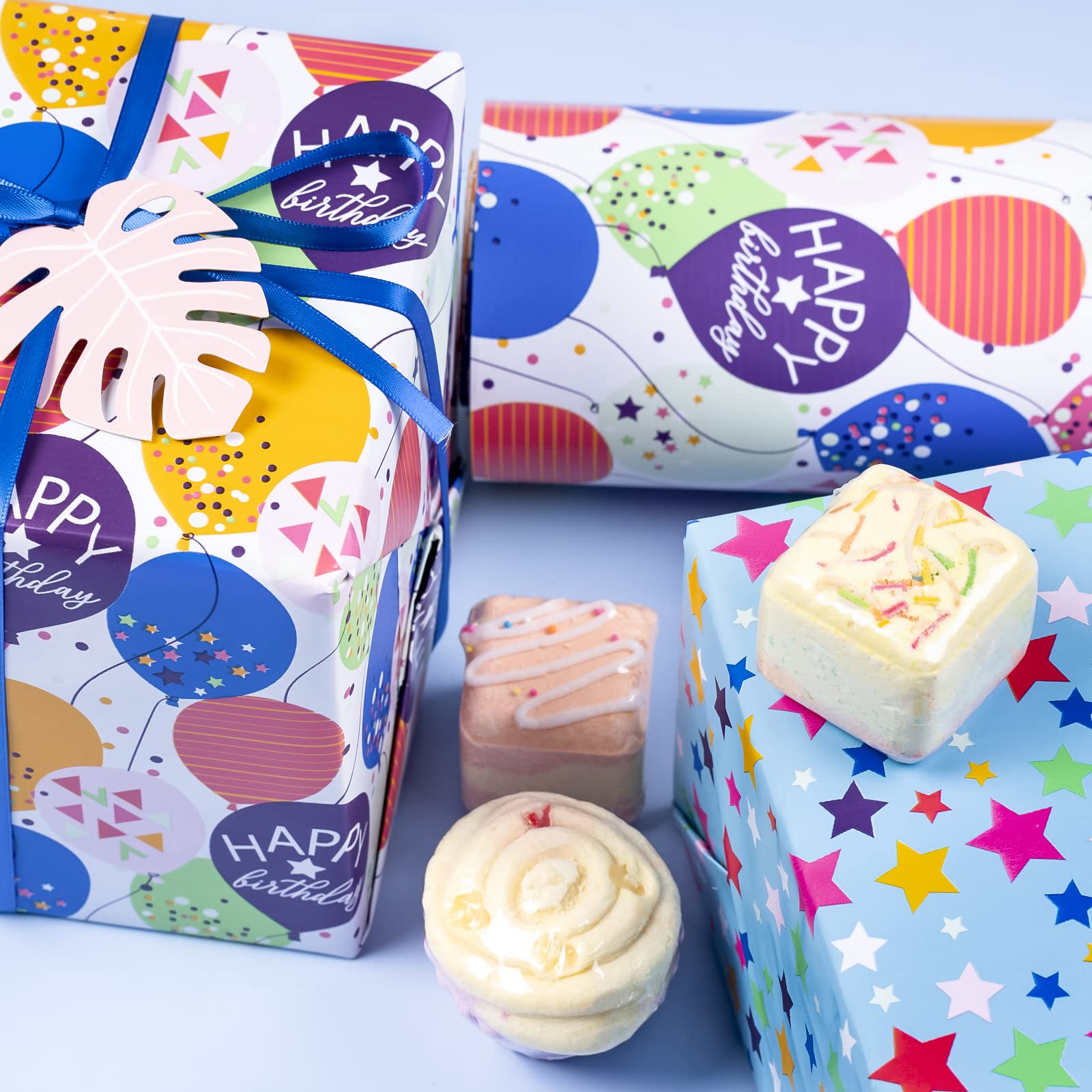 LeZakaa Reversible Birthday Wrapping Paper Jumbo Roll - Colorful Balloon & Stars - 24 inches x 100 Feet (200 sq.ft.)