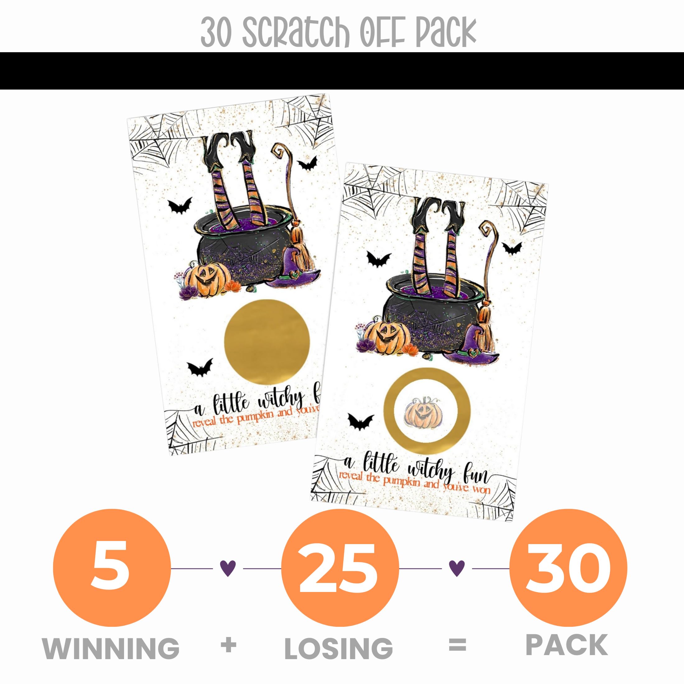 Witchy Fun Halloween Scratch Off Party Game Cards (30 Pack) Witch Scratchers Bridal Shower Halloween Reveal Lotto, Pumpkin Raffles Prize Drawings, Wedding Favors, Spooky Theme Activities for Adults