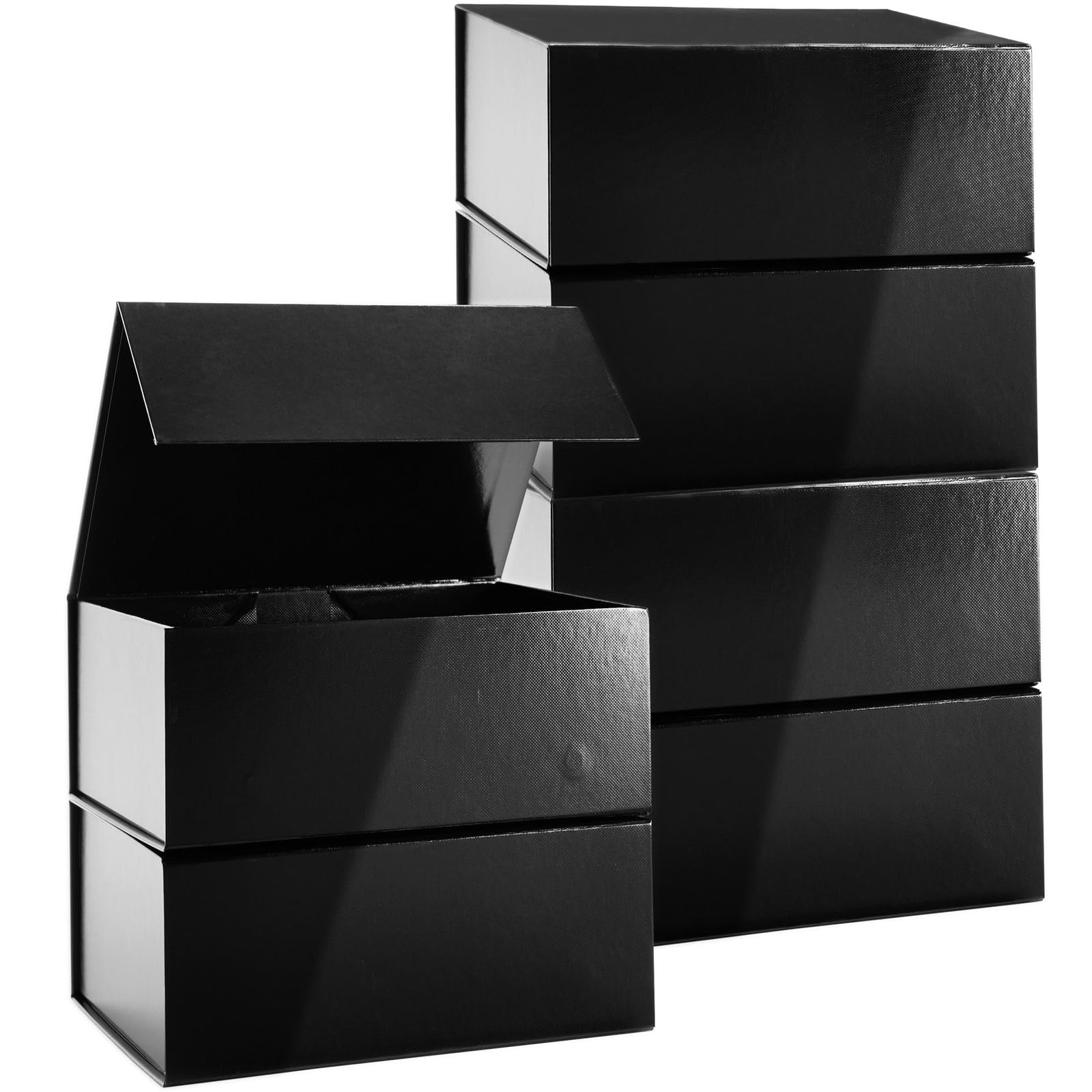 6 Pack Magnetic Gift Boxes with Lids, 9.5 x 7 x 4 Inches for Birthday, Wedding, Groomsman and Bridesmaid Proposal Box (Gloss Black)