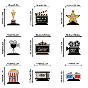 LINGTEER Hollywood Movie Night Table Honeycomb Centerpieces - 9Pcs Oscar Movie Star Cutouts Happy Birthday Film Party Table Decorations Sign.