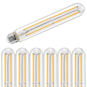 topleder e26 led bulb 60 watt tubular, soft white 2700k edison bulb 6 pack, 6w 650lm, dimmable t10 led bulb, e26 medium base, 7.28 inch long light bulbs for pendant lights, lamps, outdoor light