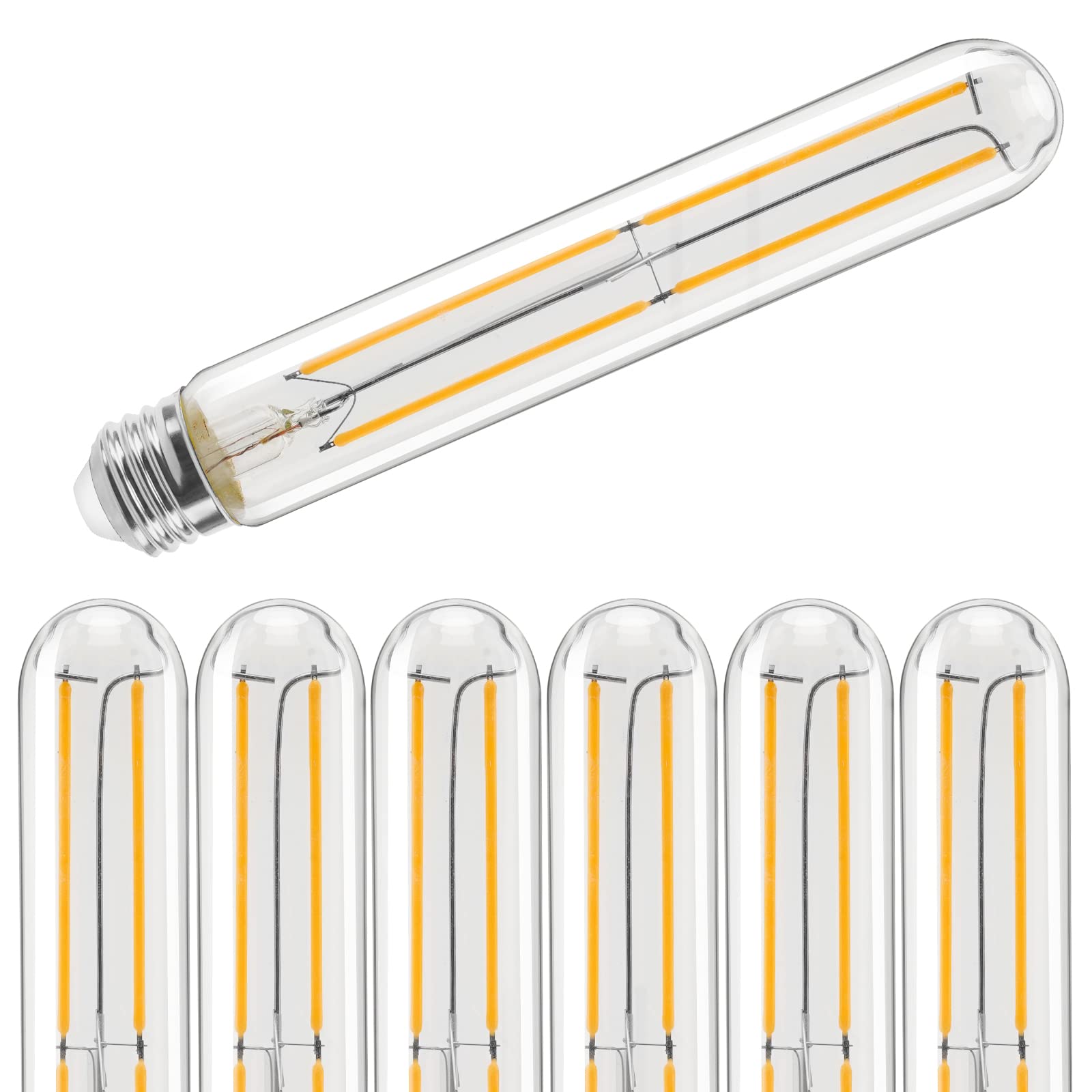 TopLeder E26 LED Bulb 60 Watt Tubular, Soft White 2700k Edison Bulb 6 Pack, 6W 650LM, Dimmable T10 Led Bulb, E26 Medium Base, 7.28 Inch Long Light Bulbs for Pendant Lights, Lamps, Outdoor Light