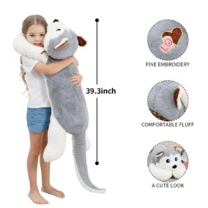 39.3 inch Jumbo Husky Stuffed Animals, Giant Wolf Dog Plush Toys, Cute Soft Big Plushies Large Puppy Pillow, Gift for Kids, Halloween, Christmas, Thanksgiving, Birthdays