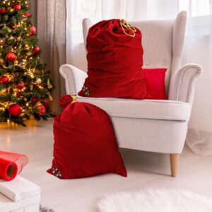 2 Pieces Christmas Santa Gift Bag Red Velvet Drawstring Bag Treat Bag for Xmas Party Favor Supplies Holiday Wrapping (Solid Style, 19.7 x 27.5 Inch)