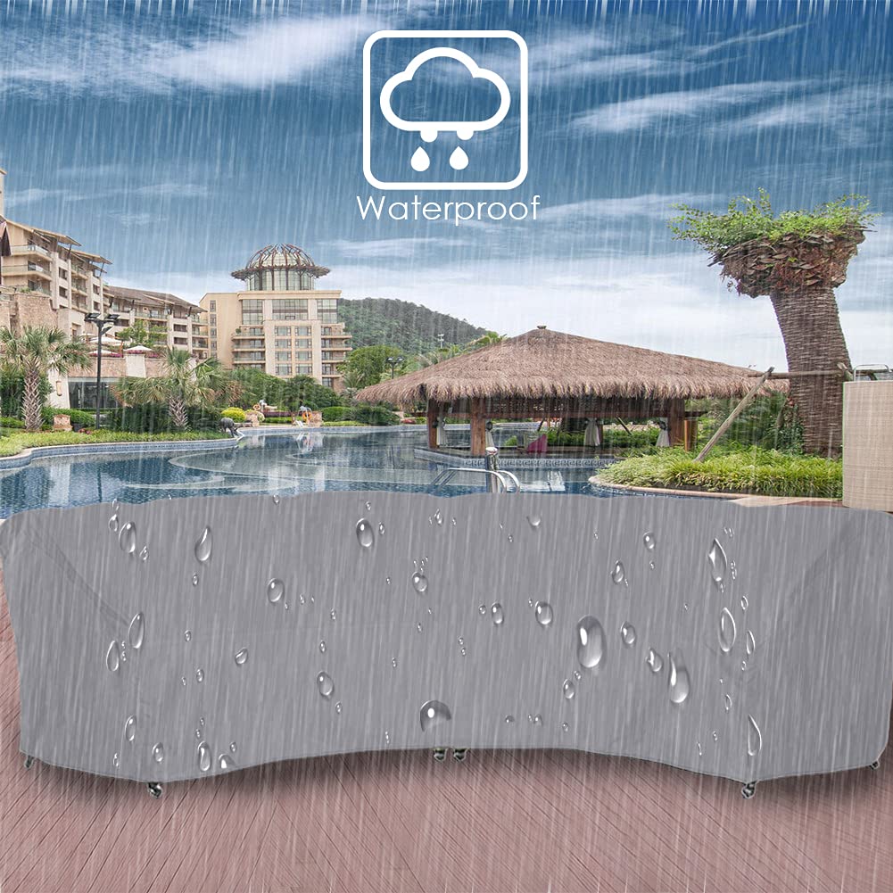 COOSOO Curved Sofa Cover Outdoor Curved Sectional Sofa Cover Patio Furniture Couch Protector Waterproof Half Moon Sofa Set Cover with Windproof Elastic Cord for Garden Indoor All Weather Protection