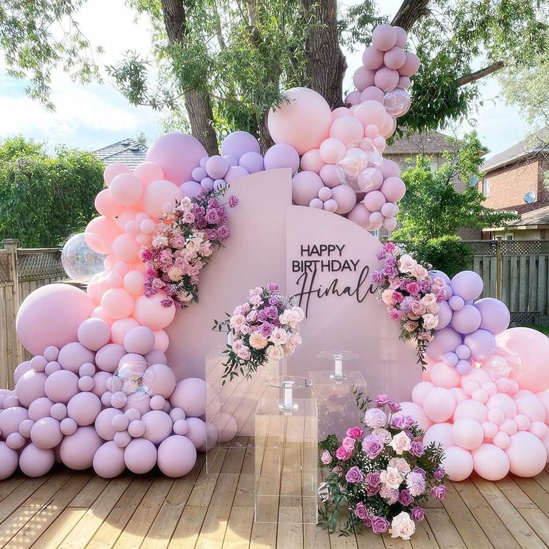 Purple Pink Balloon Double Stuffed Lavender Balloon Garland Latex Pastel Light Pink Lilac Balloons Arch Kit for Bridal Baby Shower Wedding Birthday Butterfly Fairy Flower Theme Party Decoration