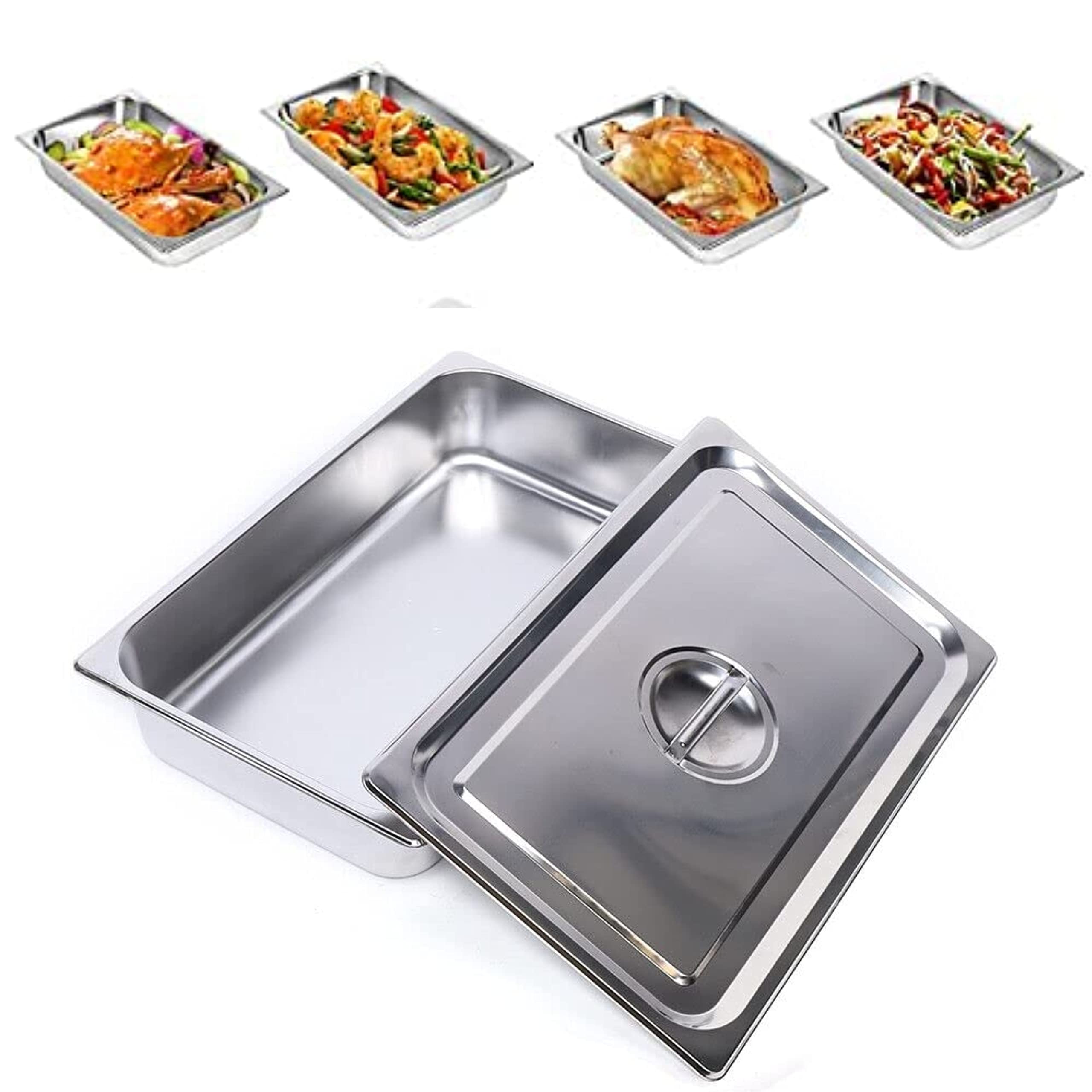 4 Pcs Stainless Steel Steam Table Pan with Lid, Full Size 4-Inch Deep Food Pan Tray Hotel Pans with Covers, Buffet Servers Pans Food Warmer Catering Steamer Pan Hot Water Pan Restaurant Commercial