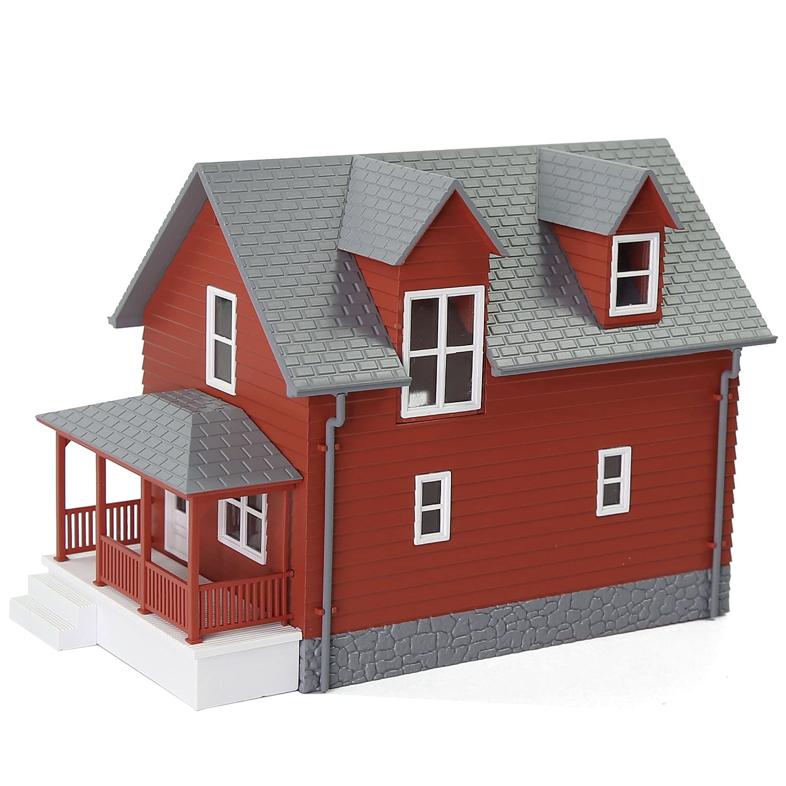 HO Scale Model Building 1:87 Residential Modern House Assembled Architectural for Model Train Layout Diorama JZHO01 (Red)