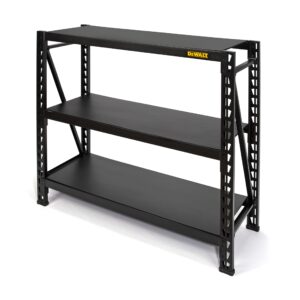 dewalt industrial storage rack garage shelving, 3 heavy duty adjustable laminate deck shelves, 50”w x 18”d x 48”h, 4,500 lb. capacity, black