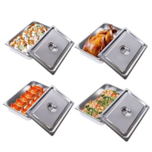 4 Pcs Stainless Steel Steam Table Pan with Lid, Full Size 4-Inch Deep Food Pan Tray Hotel Pans with Covers, Buffet Servers Pans Food Warmer Catering Steamer Pan Hot Water Pan Restaurant Commercial