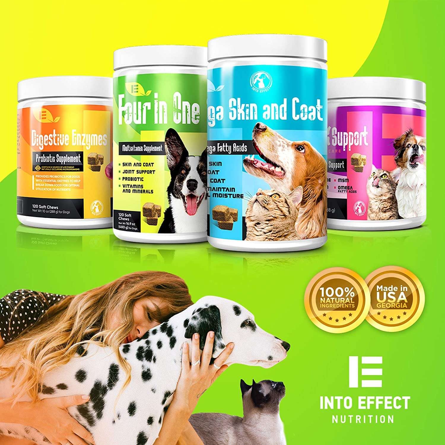 IE 4 in 1 Dog Multivitamins | Joint Support, Immune Health, Skin and Heart Health | Hip Joint Support, Skin Coat, Heart Health, Gut & Immune | 90 Soft Chews