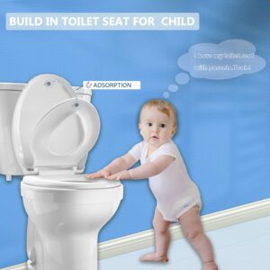 JINGZE Elongated Toilet Seat Built-In Potty Training Seat, Soft Quiet Close Non-Slip Seat, Easy to Install & Clean,Magnetic Kids Seat and Cover for Elongated Oval Toilets,White