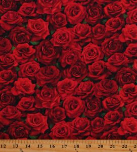 cotton red roses love valentine's day floral flowers cotton fabric print by the yard (d579.70)