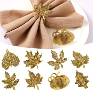 patelai 8 pieces thanksgiving napkin ring set including halloween pumpkin napkin holders fall leaf napkin rings vintage alloy napkin holder buckle thanksgiving holiday halloween wedding supplies