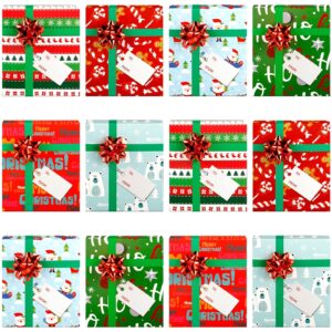 12 pieces christmas gift card holder boxes set, small boxes for christmas presents with 12 pieces red wrapping bows,colorful christmas boxes for christmas day holidays kids