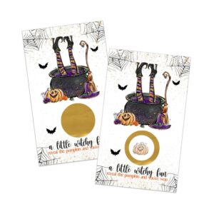 witchy fun halloween scratch off party game cards (30 pack) witch scratchers bridal shower halloween reveal lotto, pumpkin raffles prize drawings, wedding favors, spooky theme activities for adults