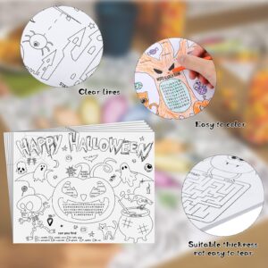 24 Pieces Halloween Paper Placemats Halloween Coloring Paper Placemats Pumpkin Ghost Kitchen Mats Coloring Activity Paper Table Mats for Halloween Party Home Table Supplies, 14 x 11 Inches, 4 Styles